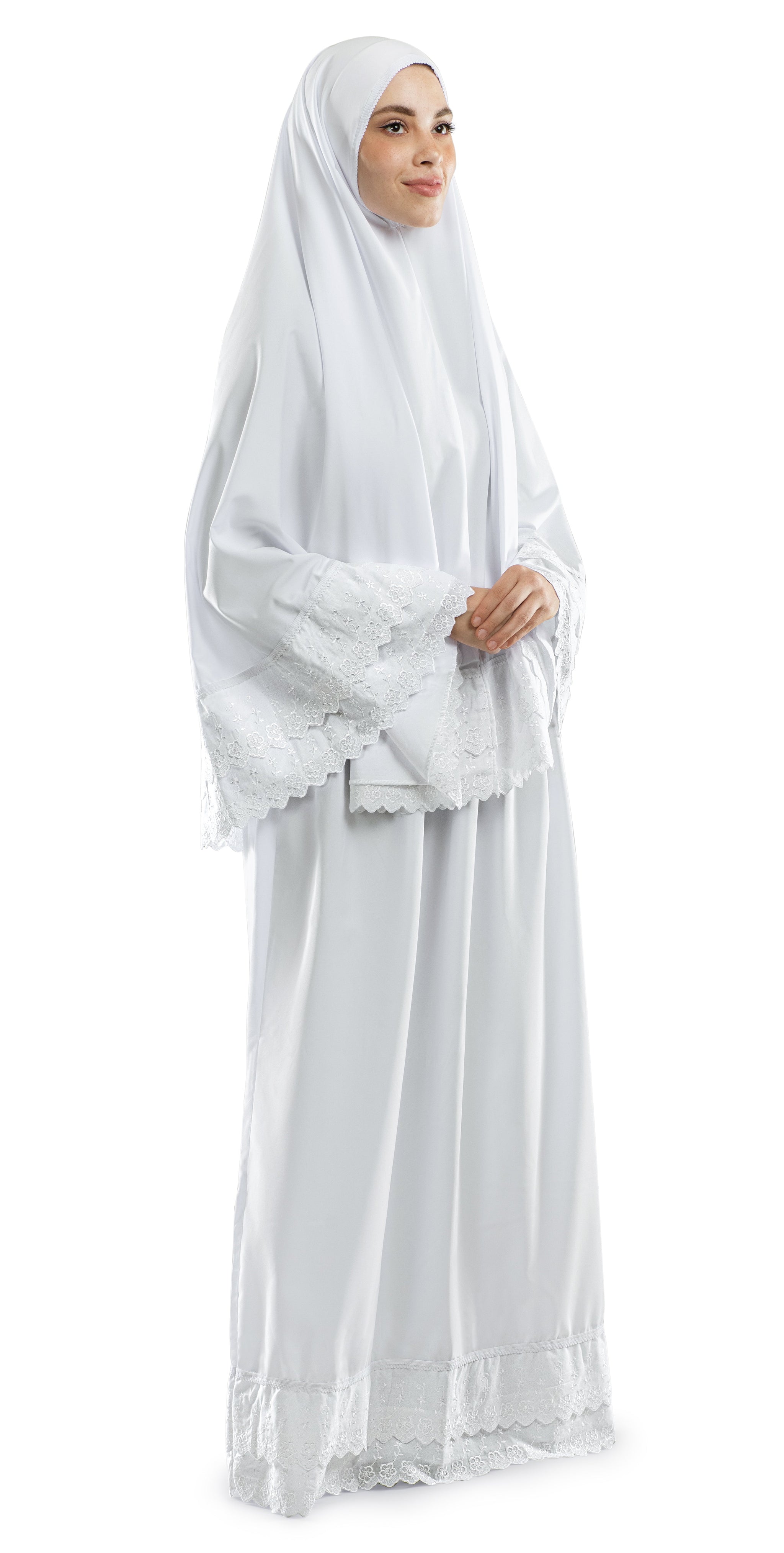 White Dantelle Islamic Prayer Wear | Urban Rugs